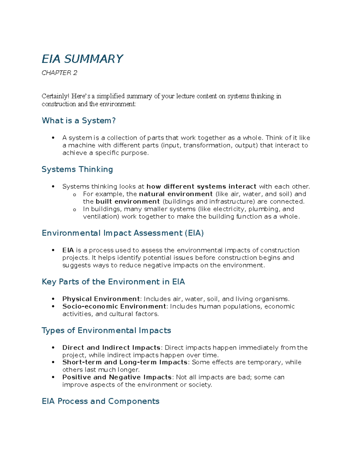 EIA Simplified Lecture Content - EIA SUMMARY CHAPTER 2 Certainly! Here ...