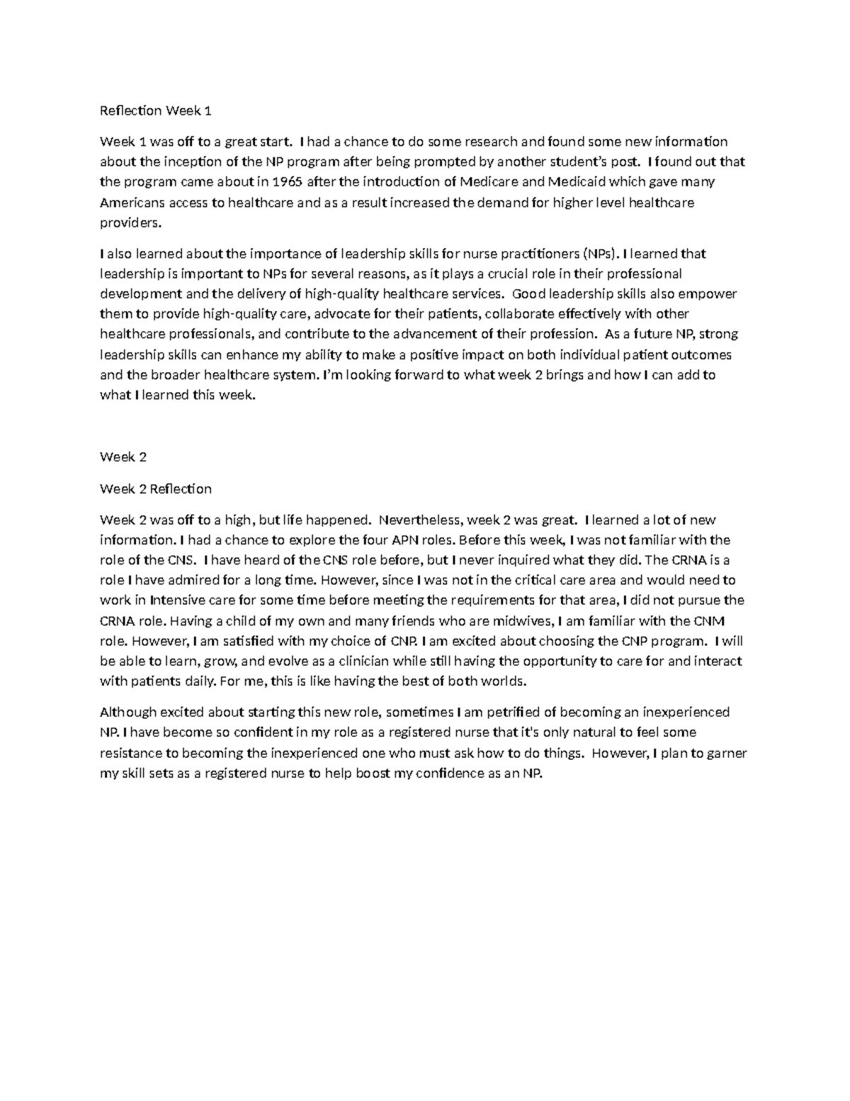 NP 500 Reflections - Weekly Reflection Summary - Reflection Week 1 Week 1 was off to a great ...