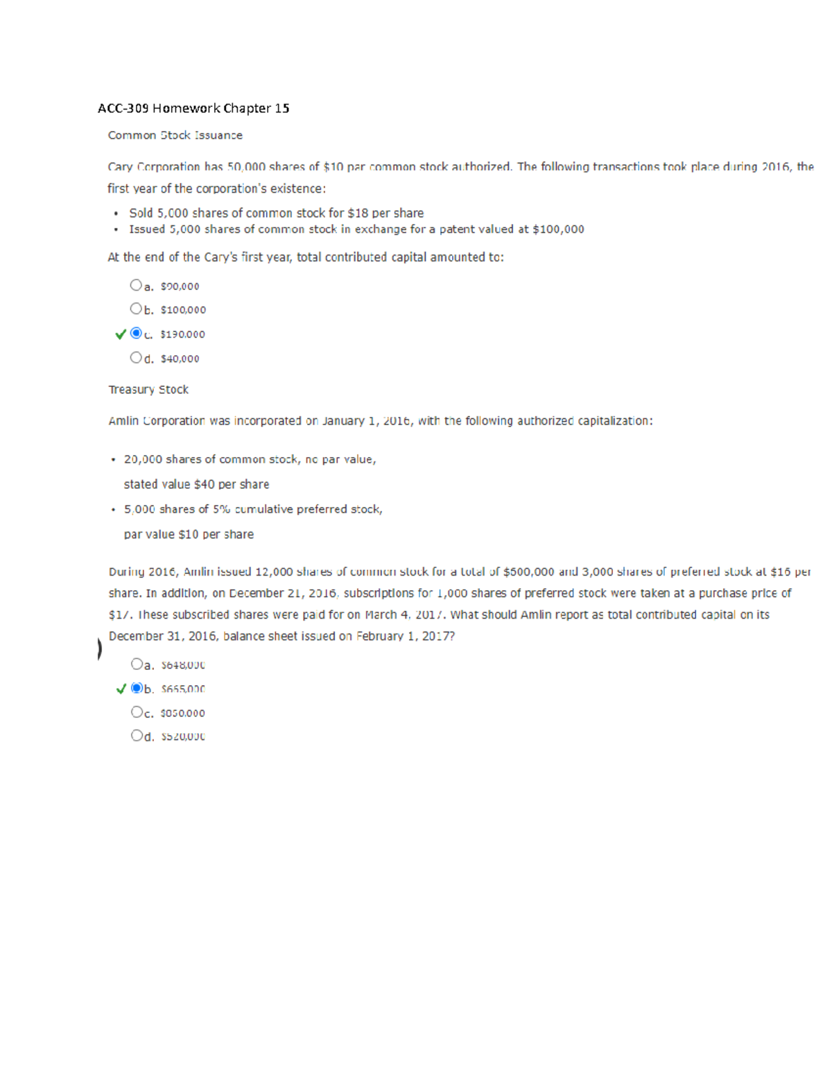 Homework Chapter 15 - QSO 321 - ACC-309 Homework Chapter - Studocu