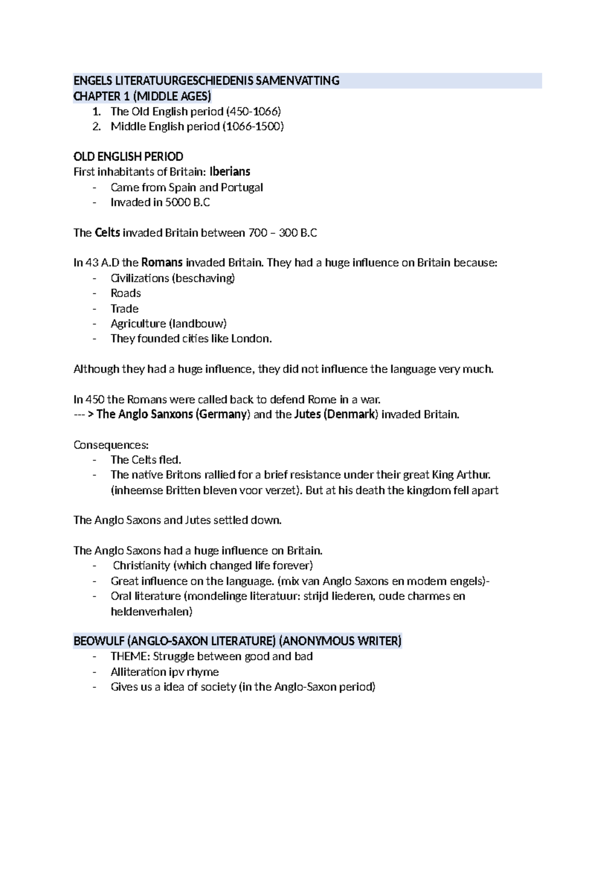 Engels Literatuurgeschiedenis Samenvatting - ENGELS ...