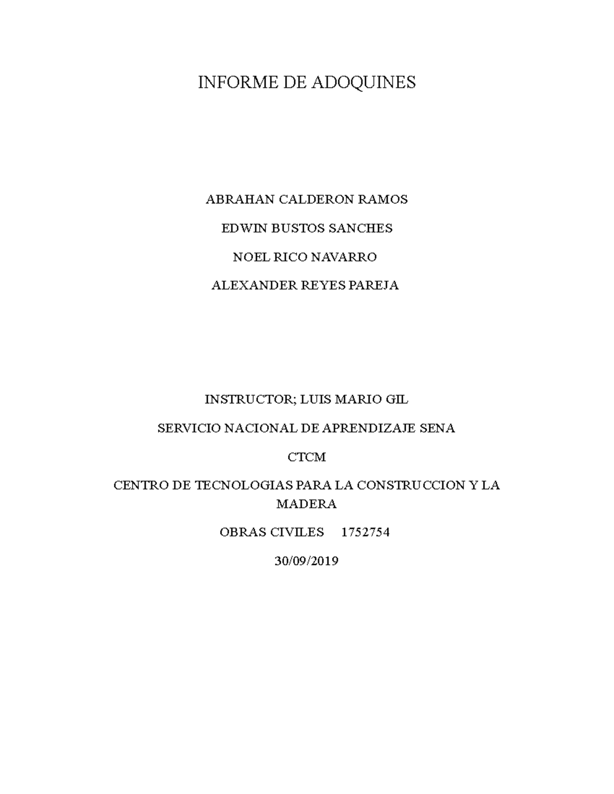 informe adoquines - INFORME DE ADOQUINES ABRAHAN CALDERON RAMOS EDWIN ...