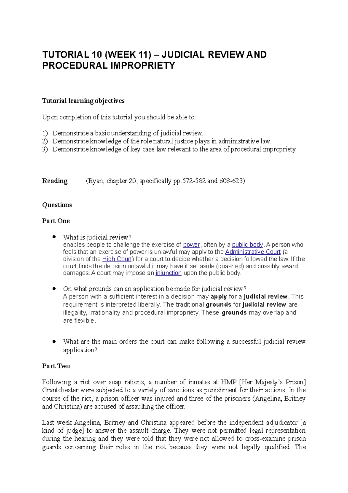 Tutorial 10 Judicial Review and Procedural Impropriety - TUTORIAL 10 ...