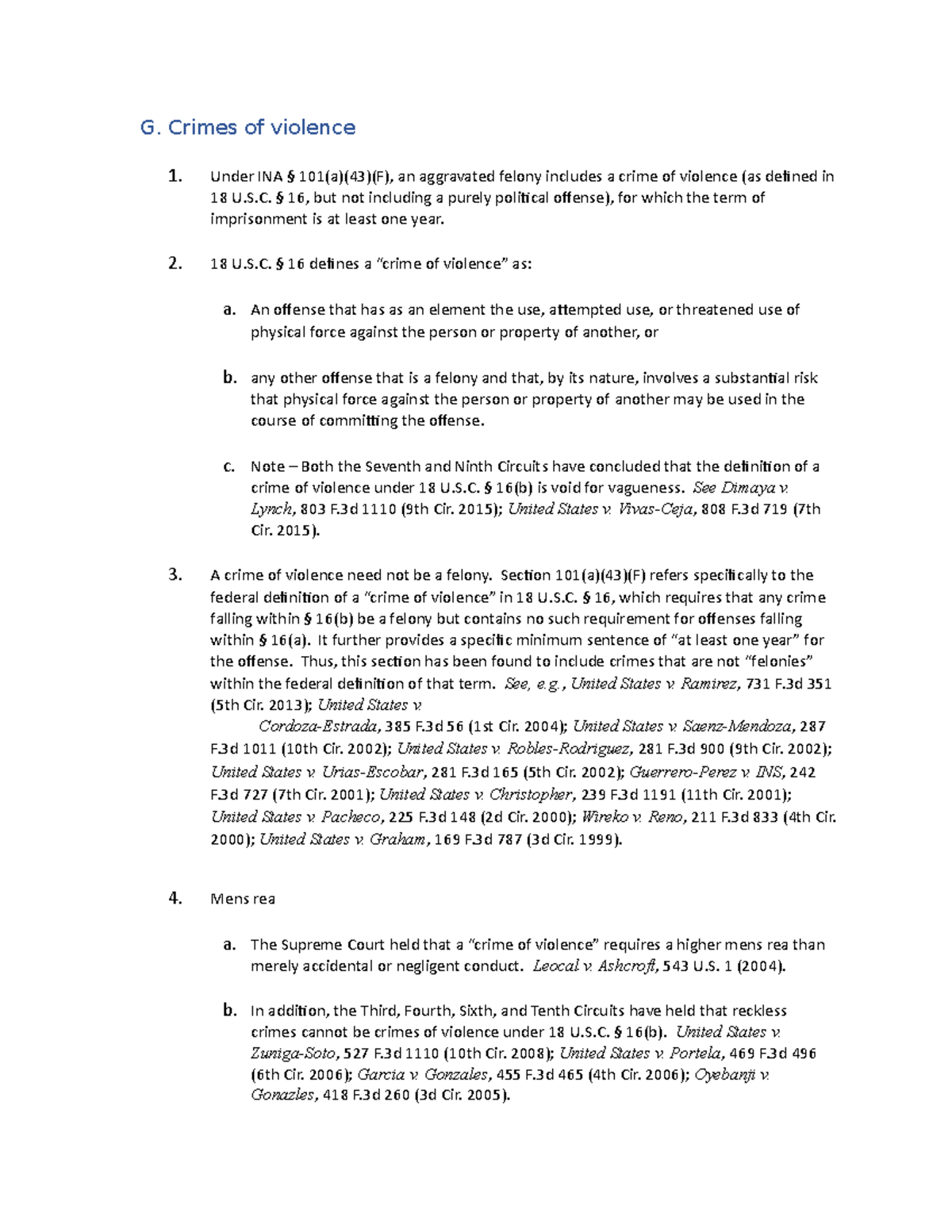 Immigration law m21 - G. Crimes of violence 1. Under INA § 101(a)(43)(F ...