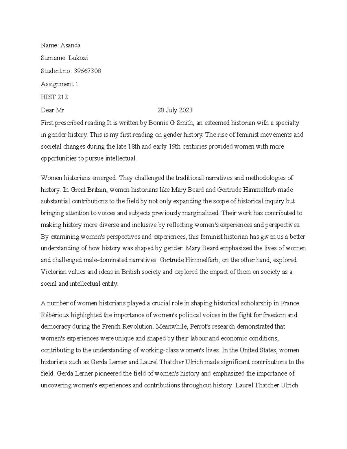 Document (1 diary entry pa - Name: Asanda Surname: Lukozi Student no ...