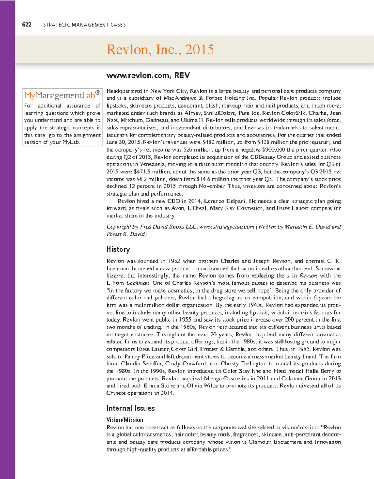 Revlon-Inc-2015 - 622 Strategic ManageMent caSeS Revlon, Inc., 2015 revlon, REV Headquartered in ...