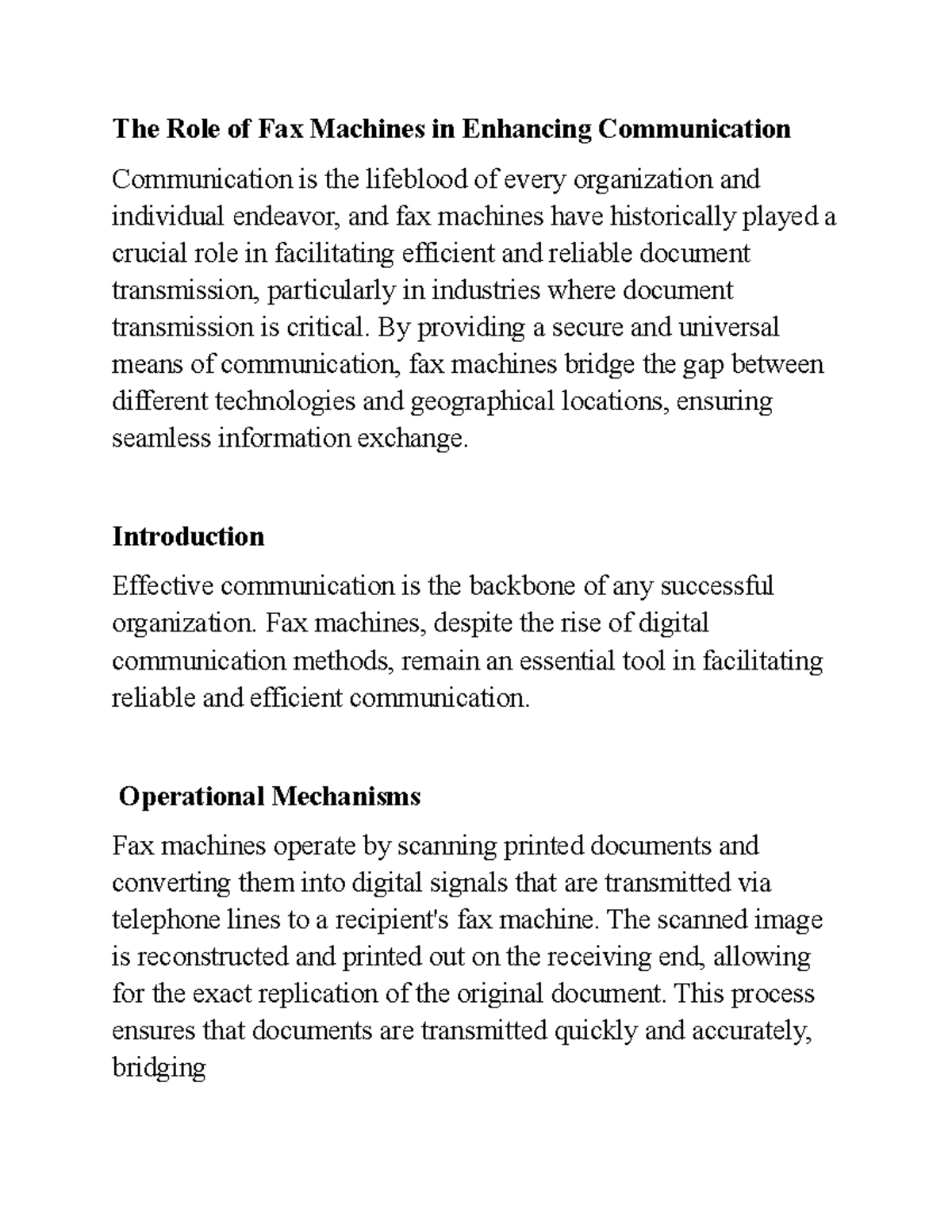 The Role of Fax Machines in Enhancing Communication - The Role of Fax ...