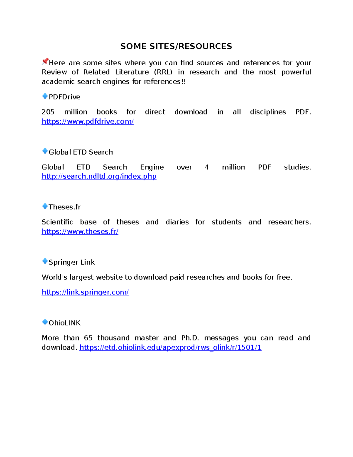 Research Resources - SOME SITES/RESOURCES Here are some sites where you ...