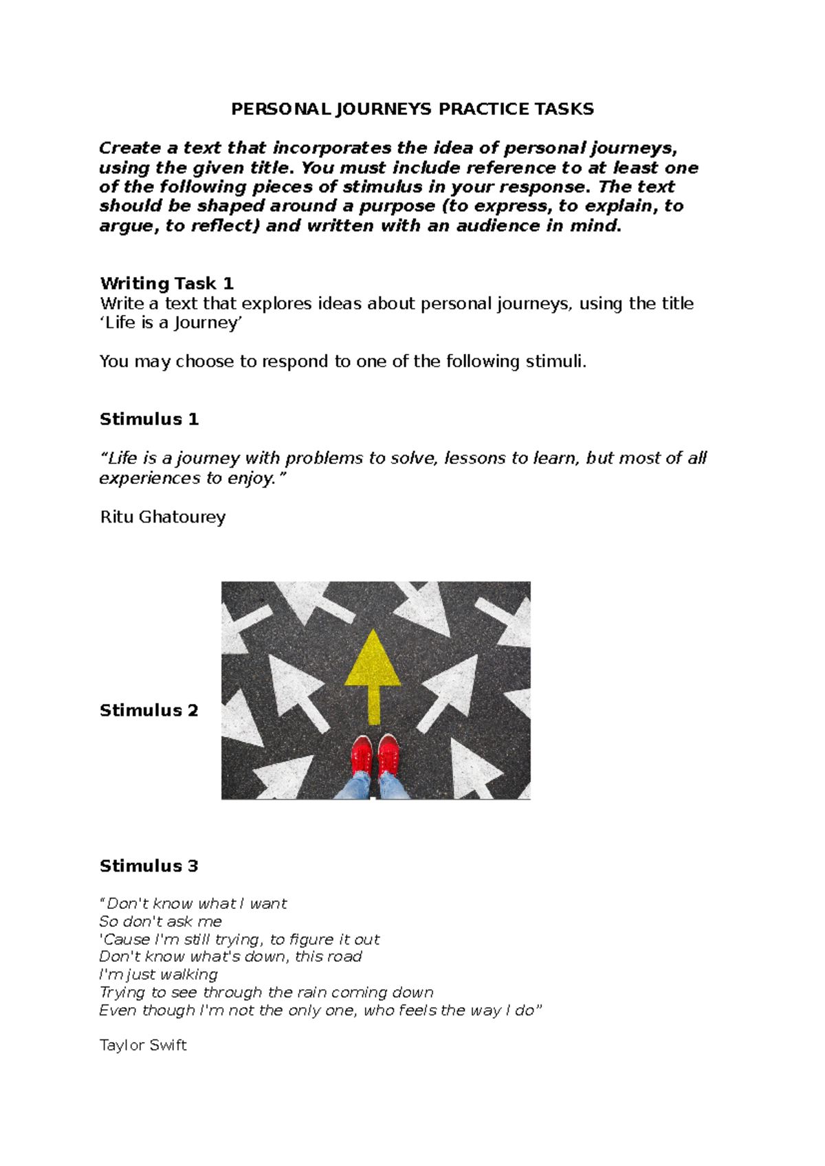 Section B Personal Journeys Practice Tasks - PERSONAL JOURNEYS PRACTICE ...