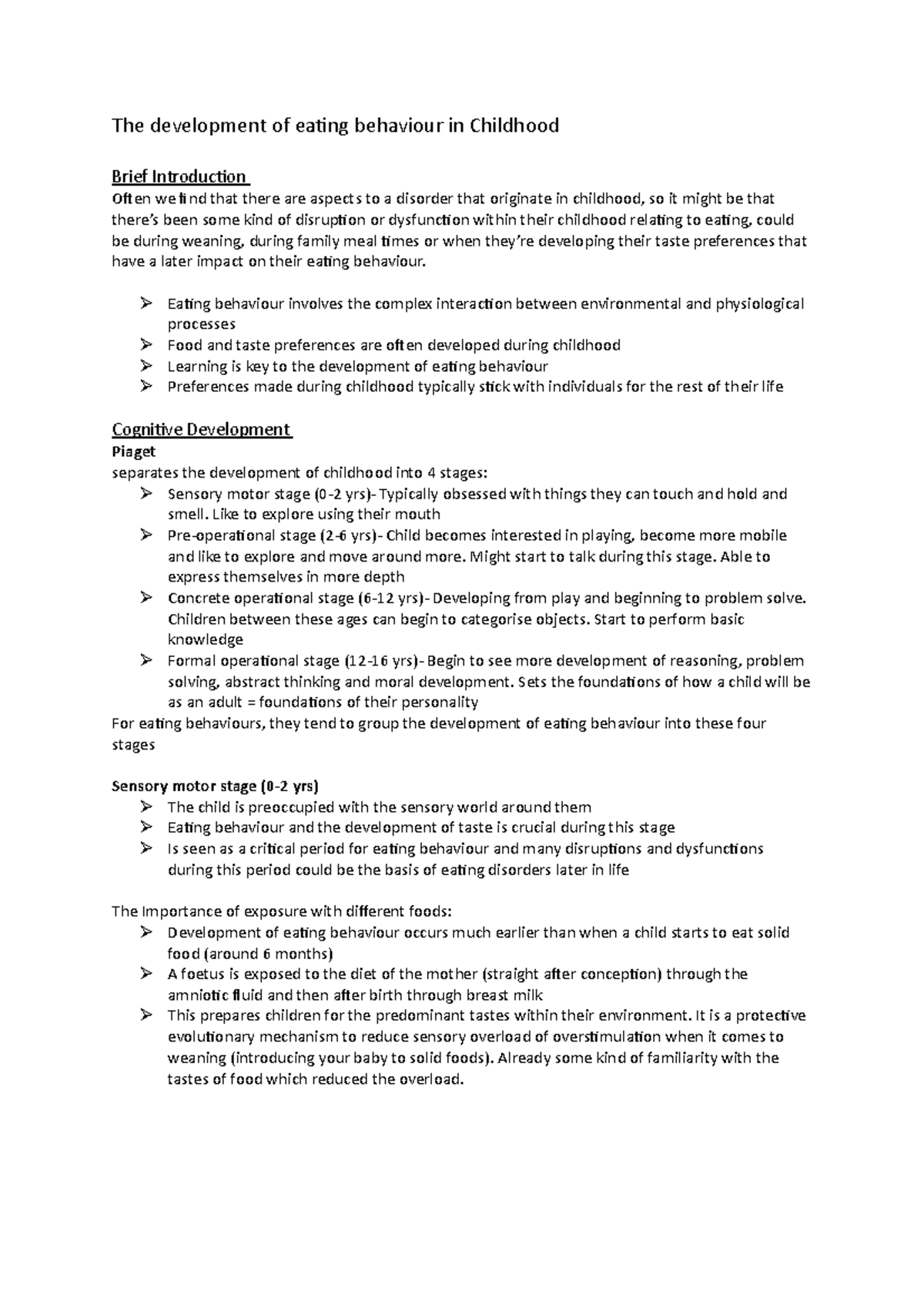 The development of eating behaviour in Childhood (Week 4) - The ...