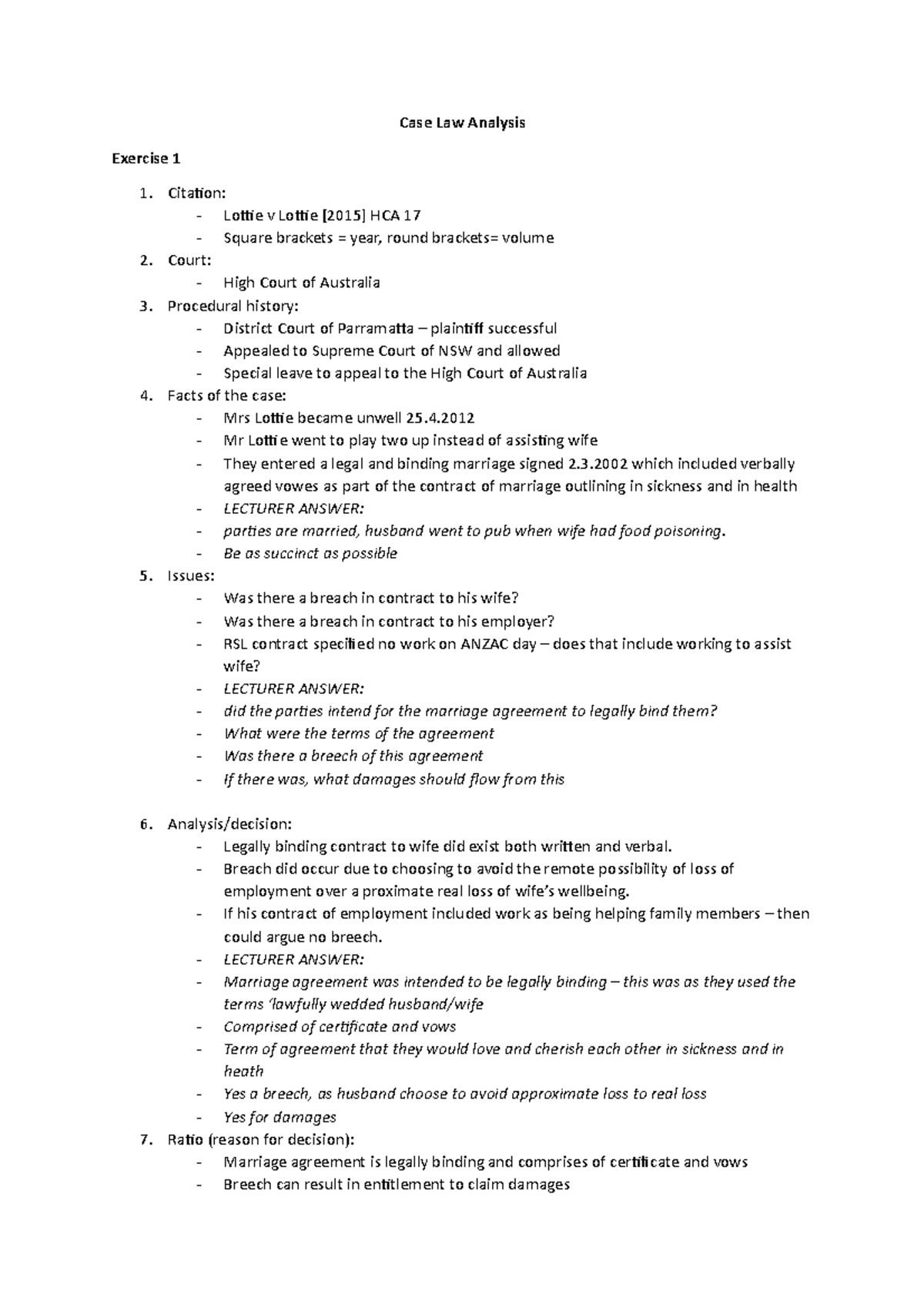 LAWS4101 - Case law review - Case Law Analysis Exercise 1 1. Citation ...
