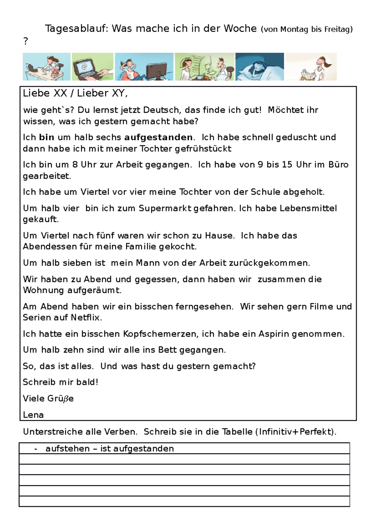 A1 L12 Tagesablauf im Perfekt - Tagesablauf: Was mache ich in der Woche ...