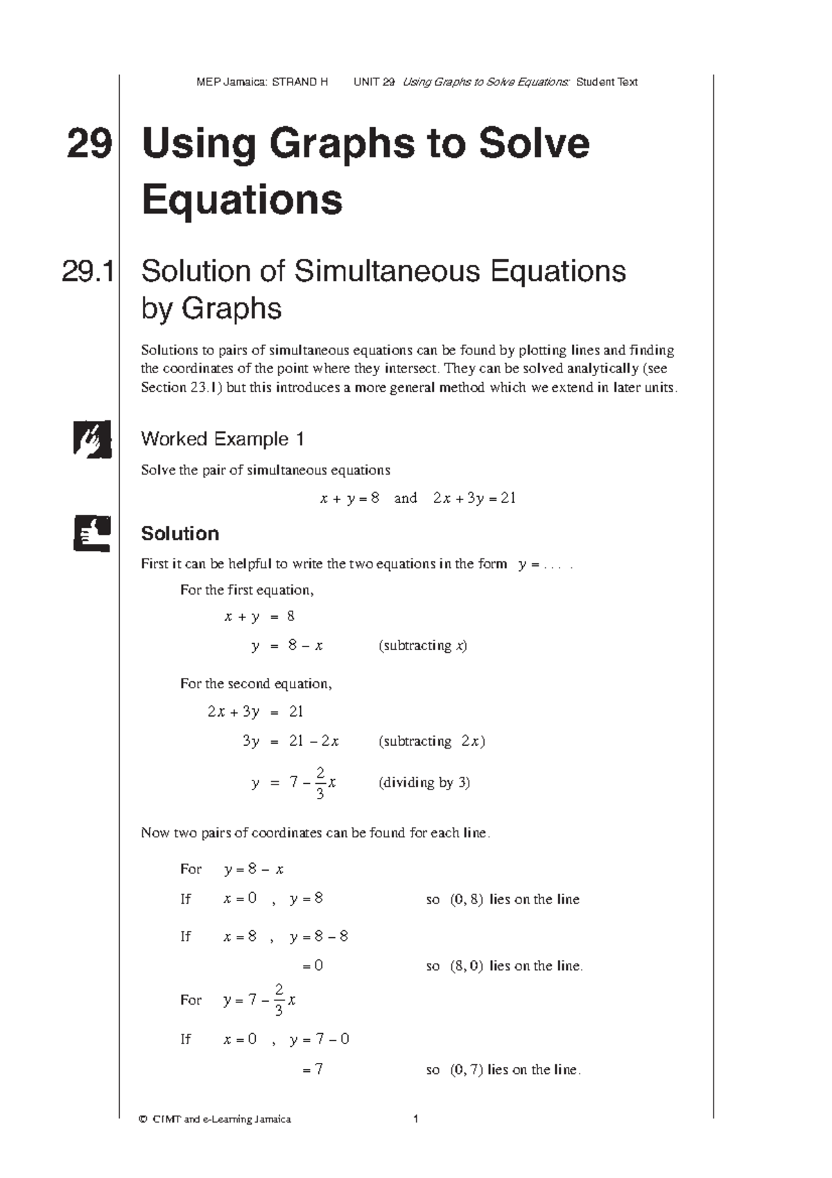 Solving Equations Using Graphs - 1 MEP Jamaica: STRAND H UNIT 29 Using ...