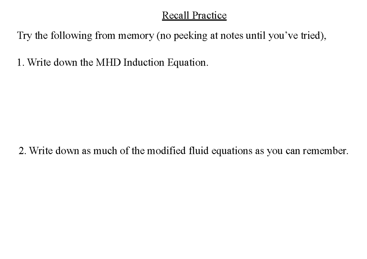 MHD Lecture 12 Slides - Recall Practice Try the following from memory ...