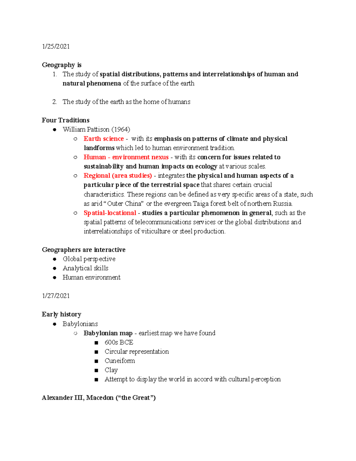Geography - week 1 - 1/25/ Geography is 1. The study of spatial ...