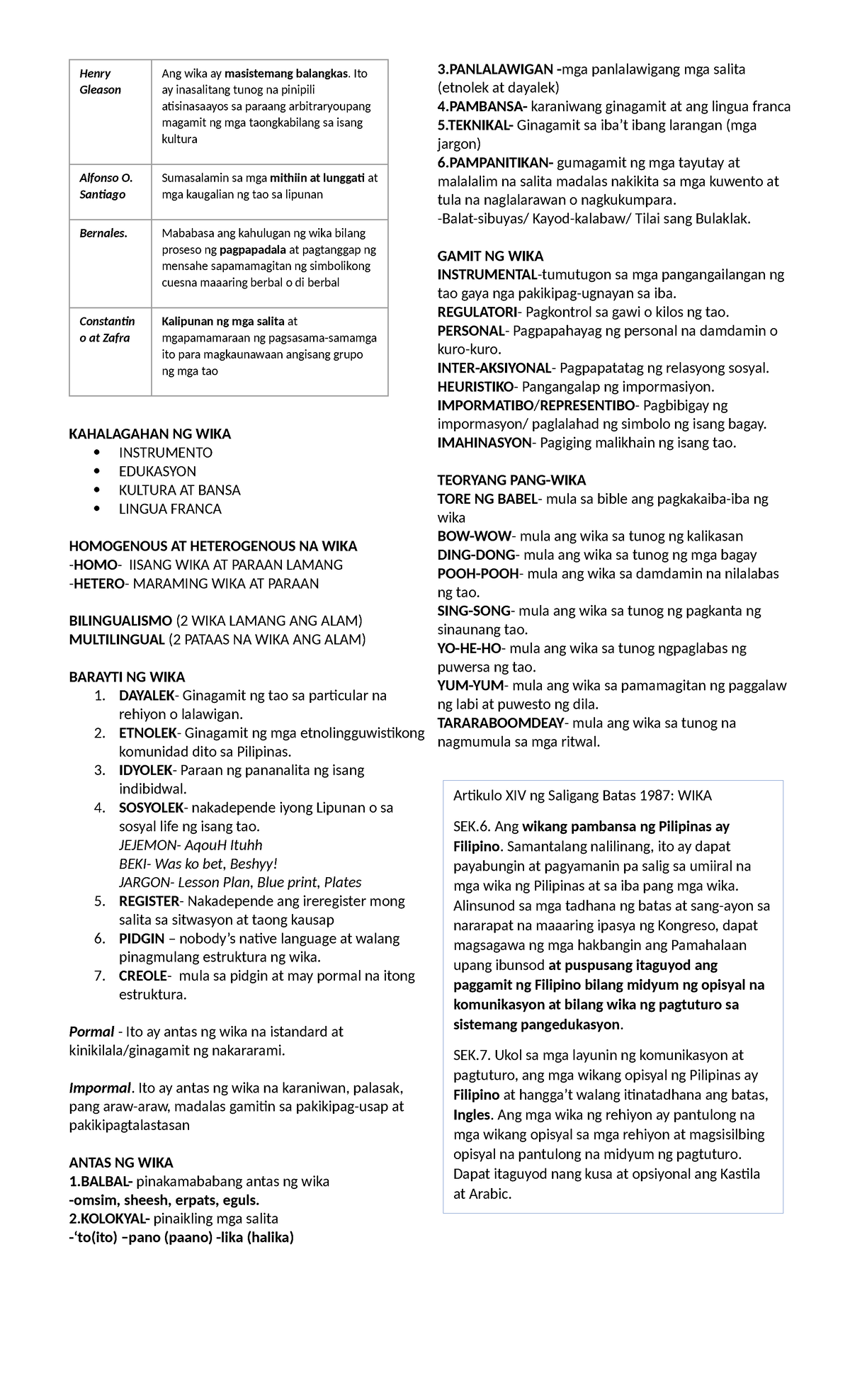 Reviewer PARA SA MGA ANAK KO Kompan - Henry Gleason Ang wika ay ...