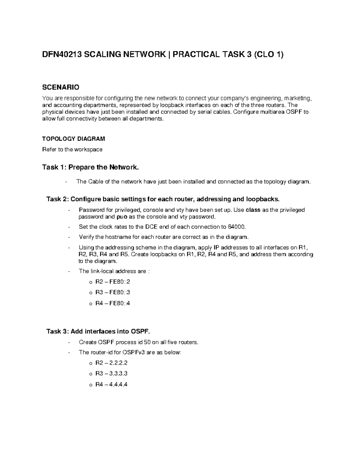Practical TASK 3 - scalling network - DFN40213 SCALING NETWORK | PRACTICAL TASK 3 (CLO 1 ...