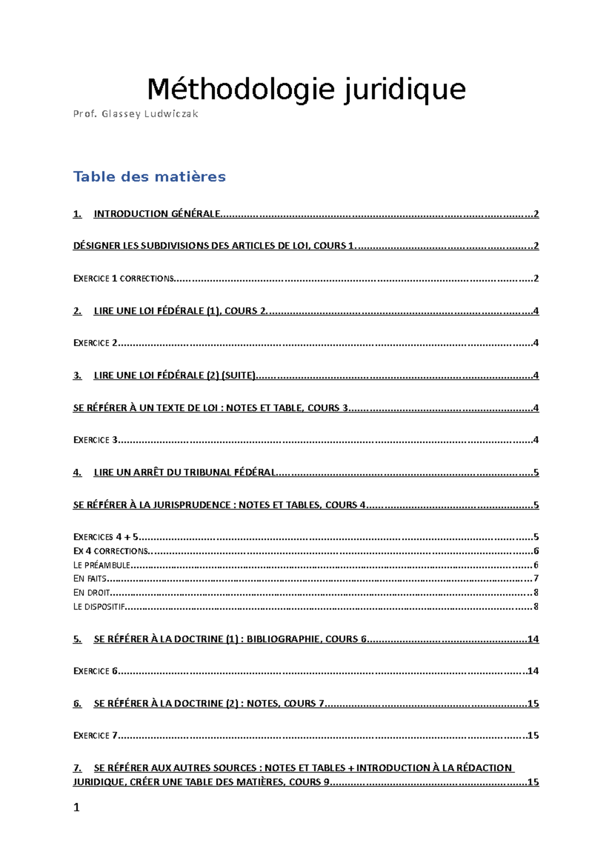 Méthodologie juridique - Glassey Ludwiczak INTRODUCTION GÉNÉRALE Table ...