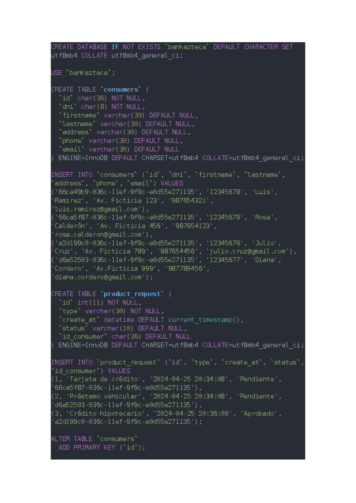 Sem5 - CREATE DATABASE IF NOT EXISTS bankazteca DEFAULT CHARACTER SET utf8mb4 COLLATE - Studocu