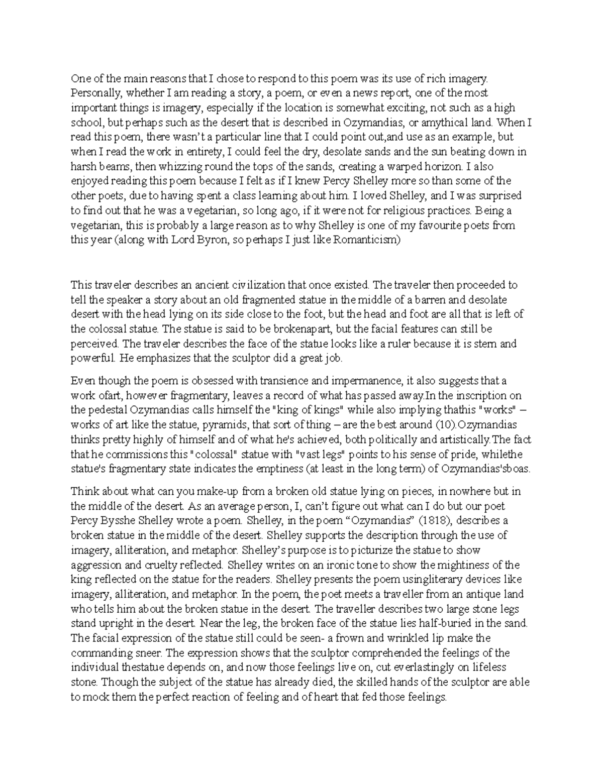 Response to Ozymandias POEM - One of the main reasons that I chose to ...