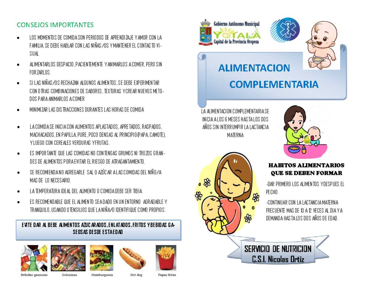 Esquema Alimentacion Complementaria - ALIMENTACION COMPLEMENTARIA LA ALIMENTACION COMPLEMENTARIA ...