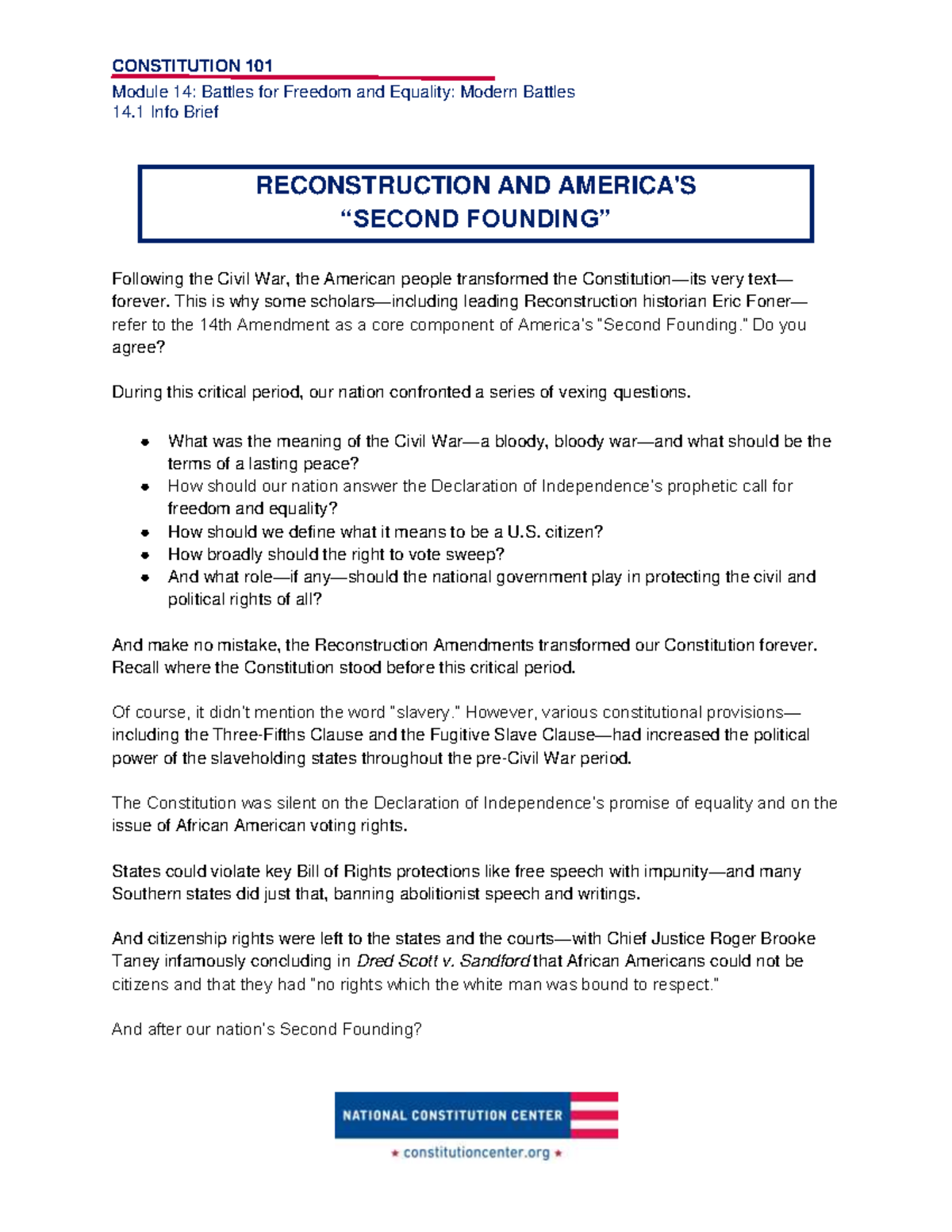 14 - USA HISTORY - Module 14: Battles for Freedom and Equality: Modern ...