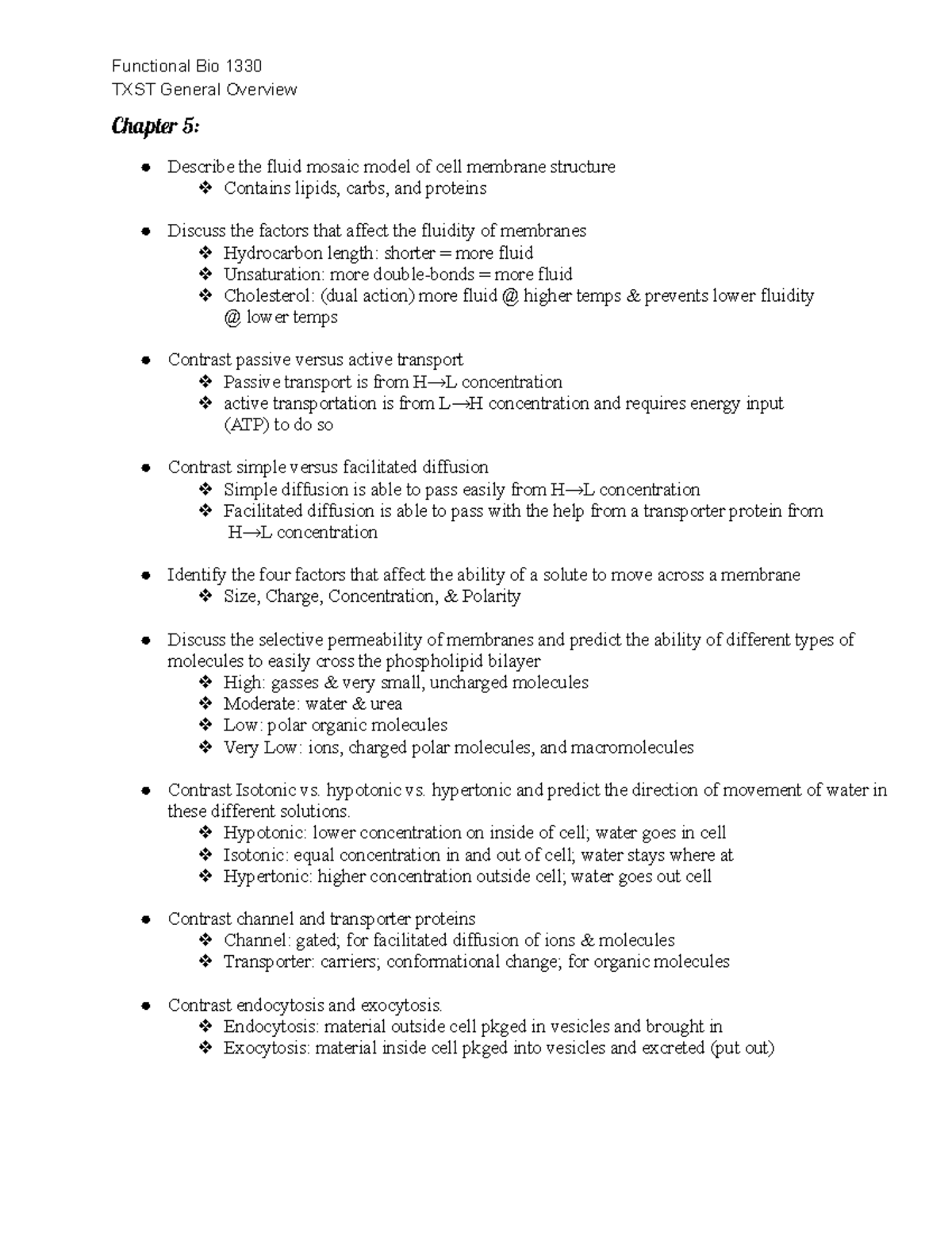Chapter 5 General Overview - Functional Bio 1330 TXST General Overview ...
