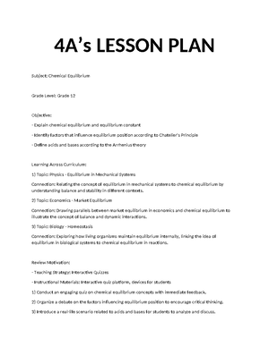 5E's Lesson Plan - 5E’s LESSON PLAN Subject: Chemical Equilibrium Grade ...