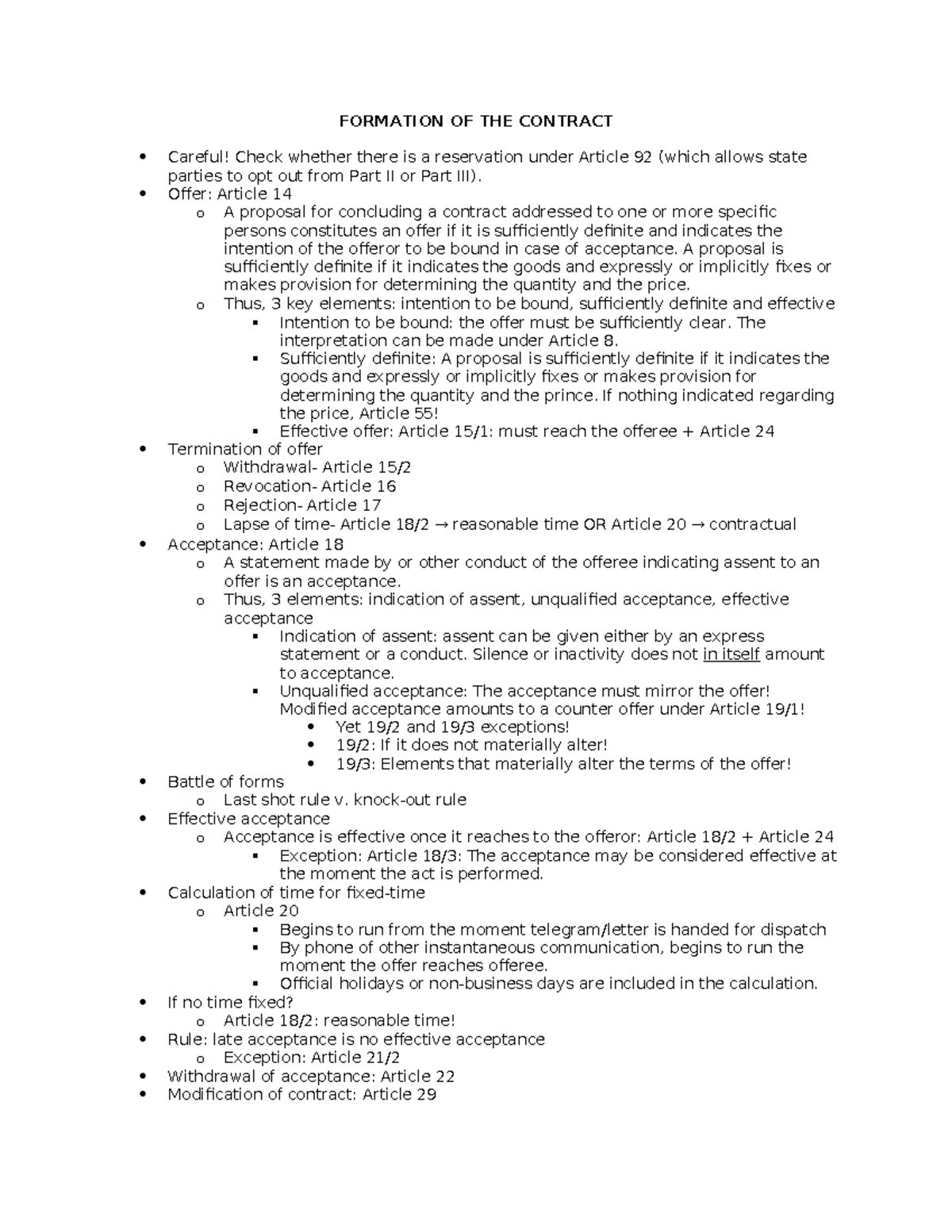 CISG- Formation OF THE Contract - FORMATION OF THE CONTRACT Careful ...
