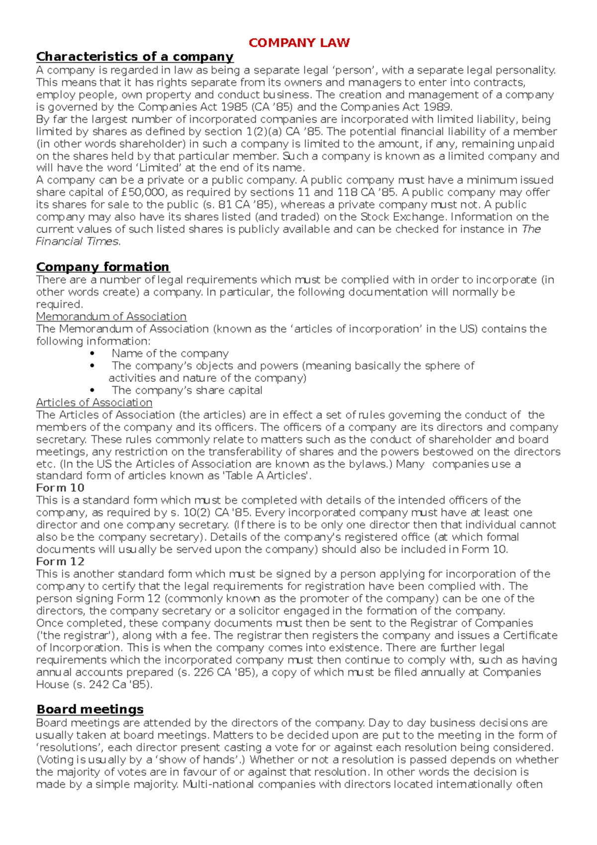 Company LAW COMPANY LAW Characteristics Of A Company A company-law-company-law-characteristics-of-a-company-a