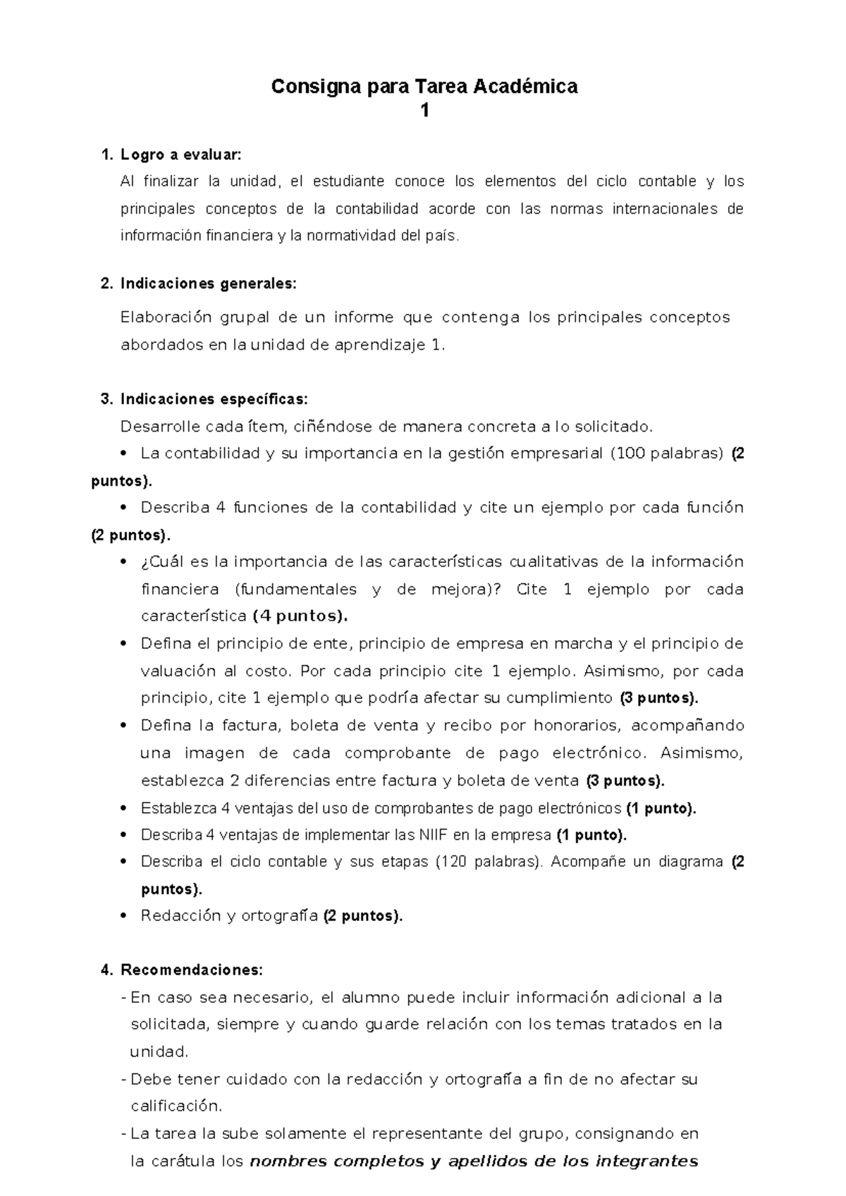Consigna Tarea Académica 1 Ciclo Contable - Consigna para Tarea Académica 1 1. Logro a evaluar ...