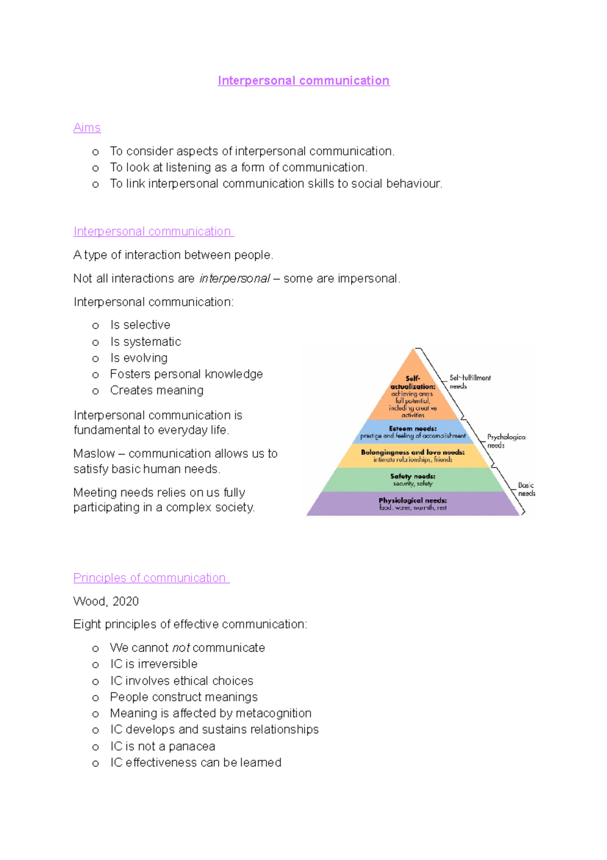 Lecture 12- communication - Interpersonal communication Aims o To ...