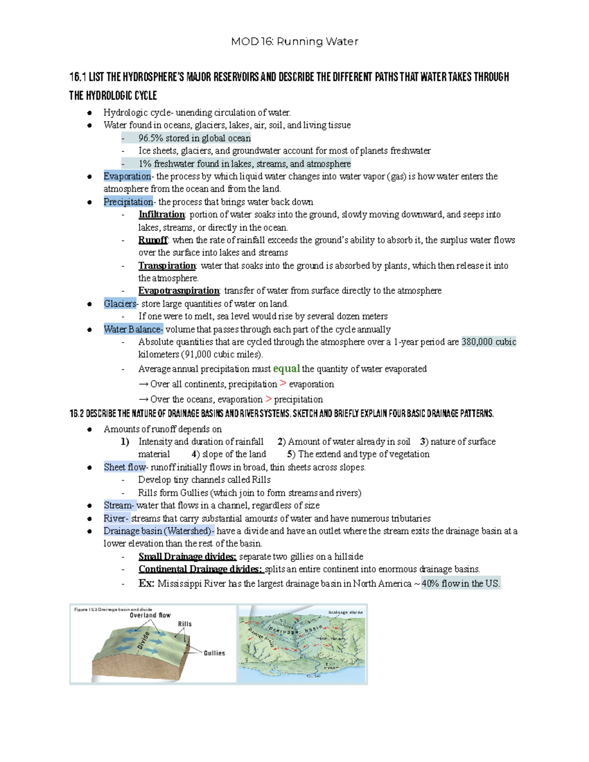 MOD 16 - Lecture notes on geological hydrologic cycle and running water ...