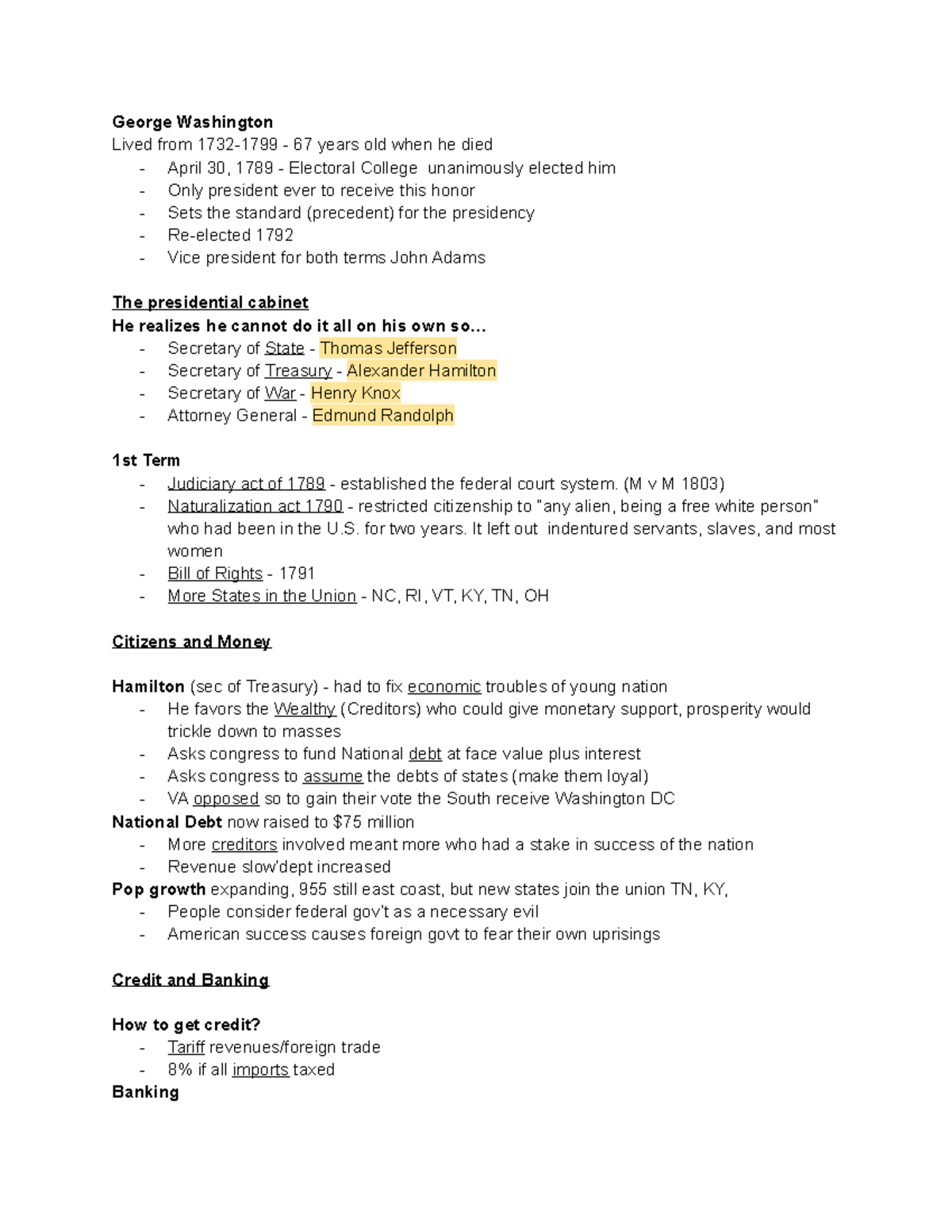 U.S History notes - George Washington Lived from 1732-1799 - 67 years ...