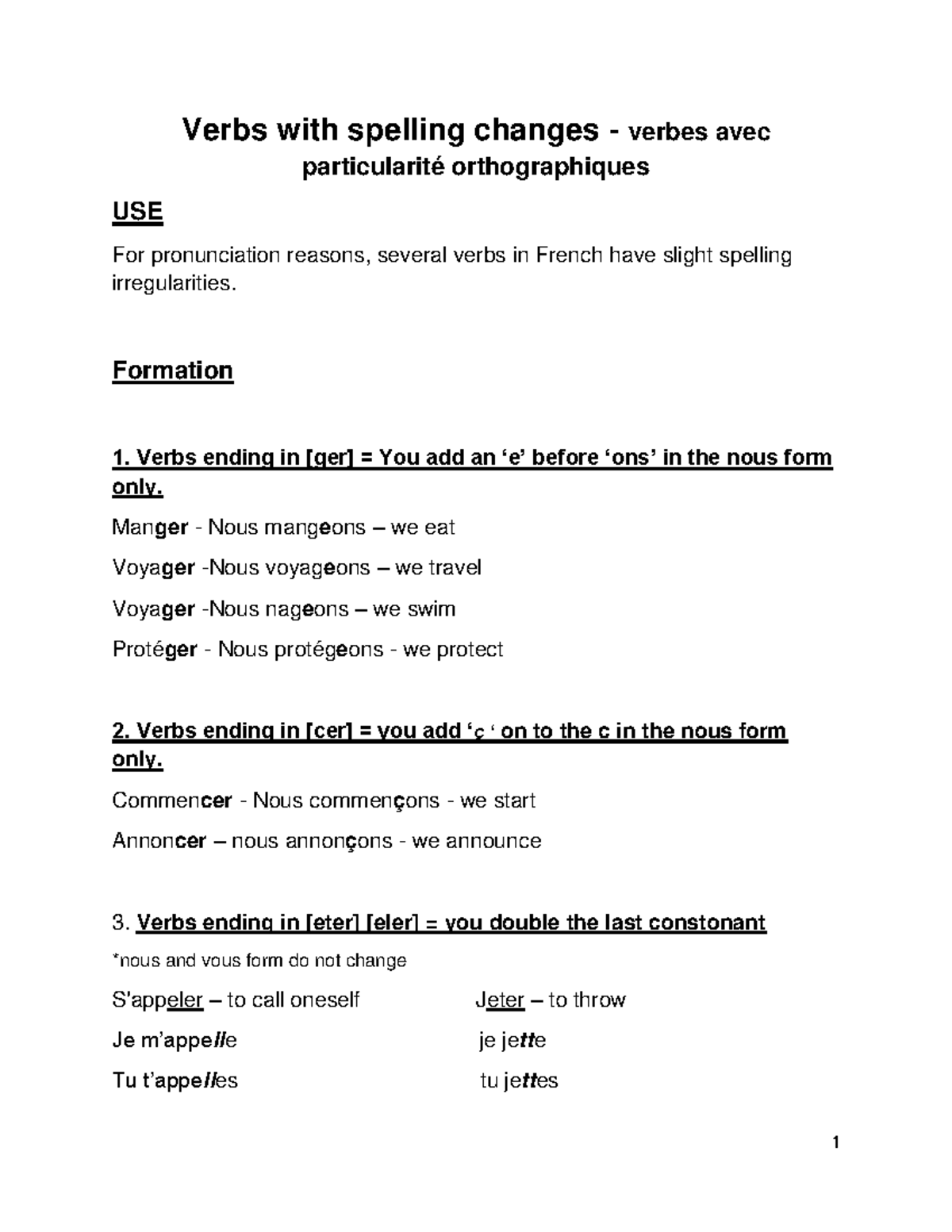 Present tense - Stem changes - Verbs with spelling changes - verbes ...