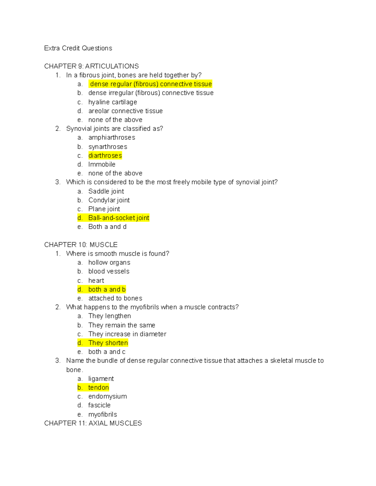 CH 9-15 Extra Credit Anatomy - Extra Credit Questions CHAPTER 9 ...