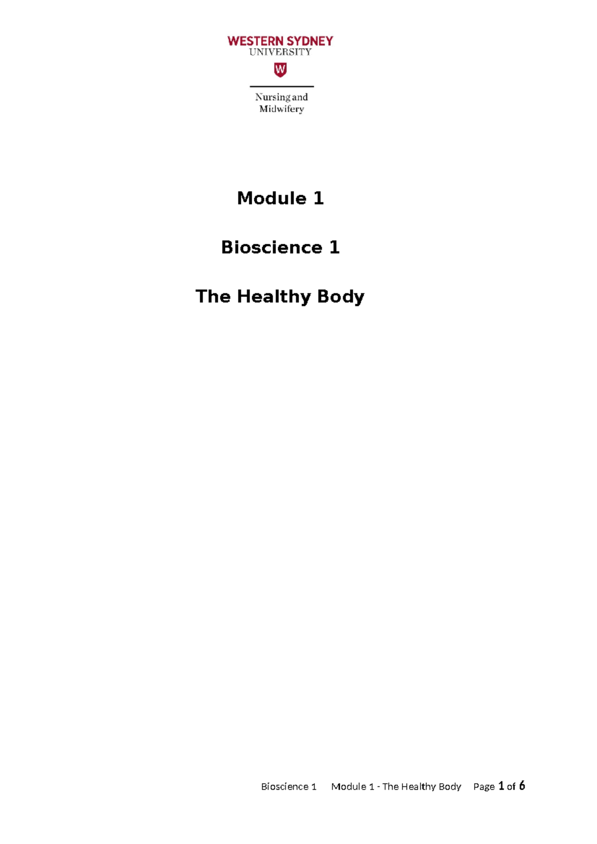 Tutorial 1 Worksheet -The Healthy Body - Module 1 Bioscience 1 The ...