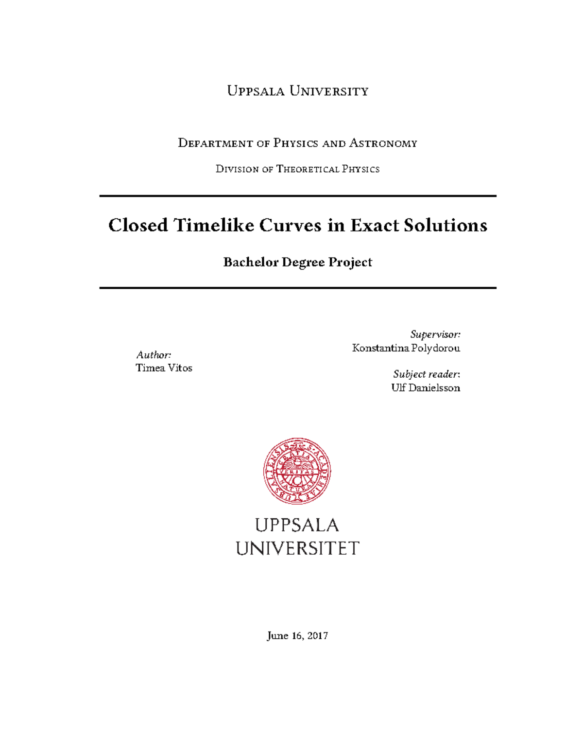 Closed Timelike Curve Solutions - Uppsala University Department of ...
