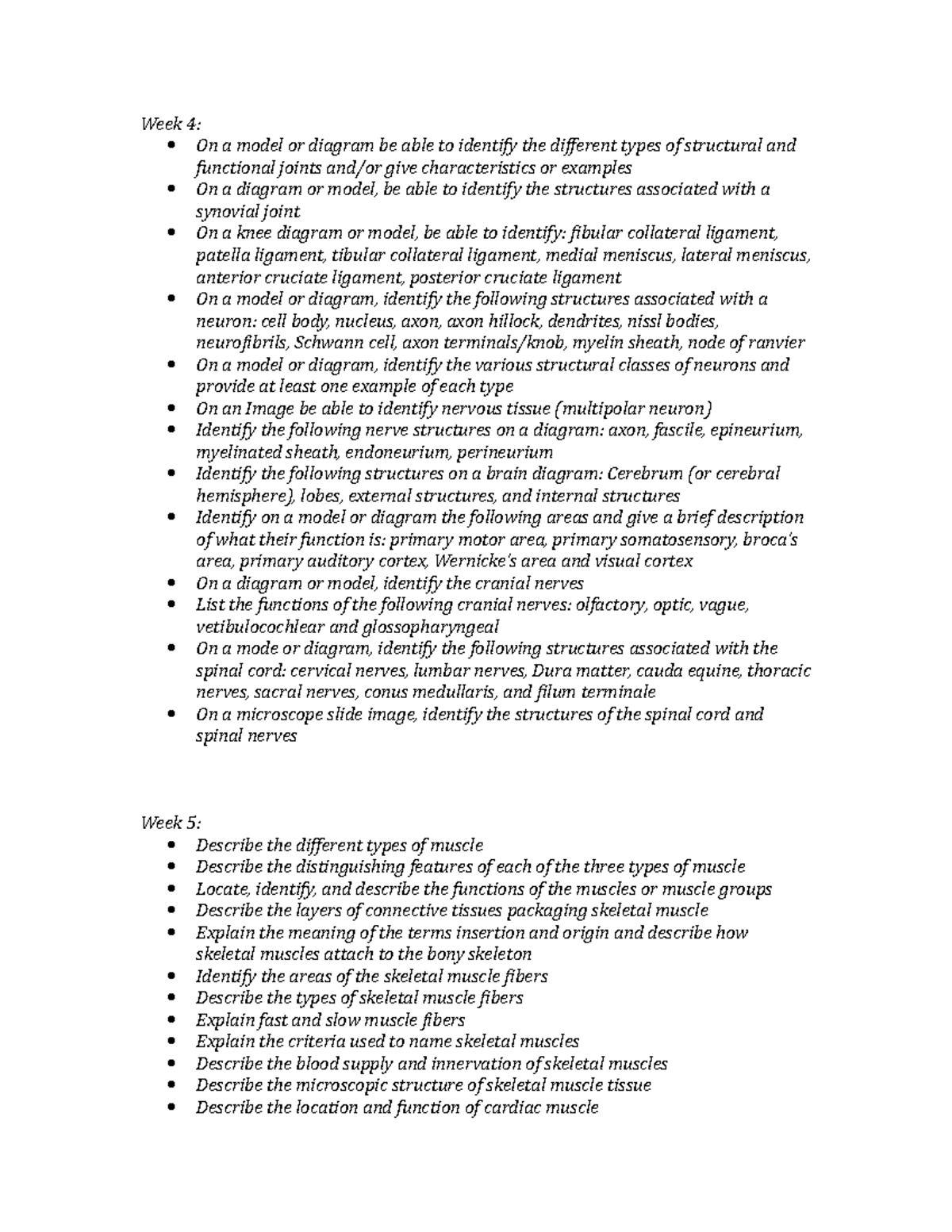 Lab Exam 2 Learning Objectives Week 4 On A Model Or Diagram Be Able