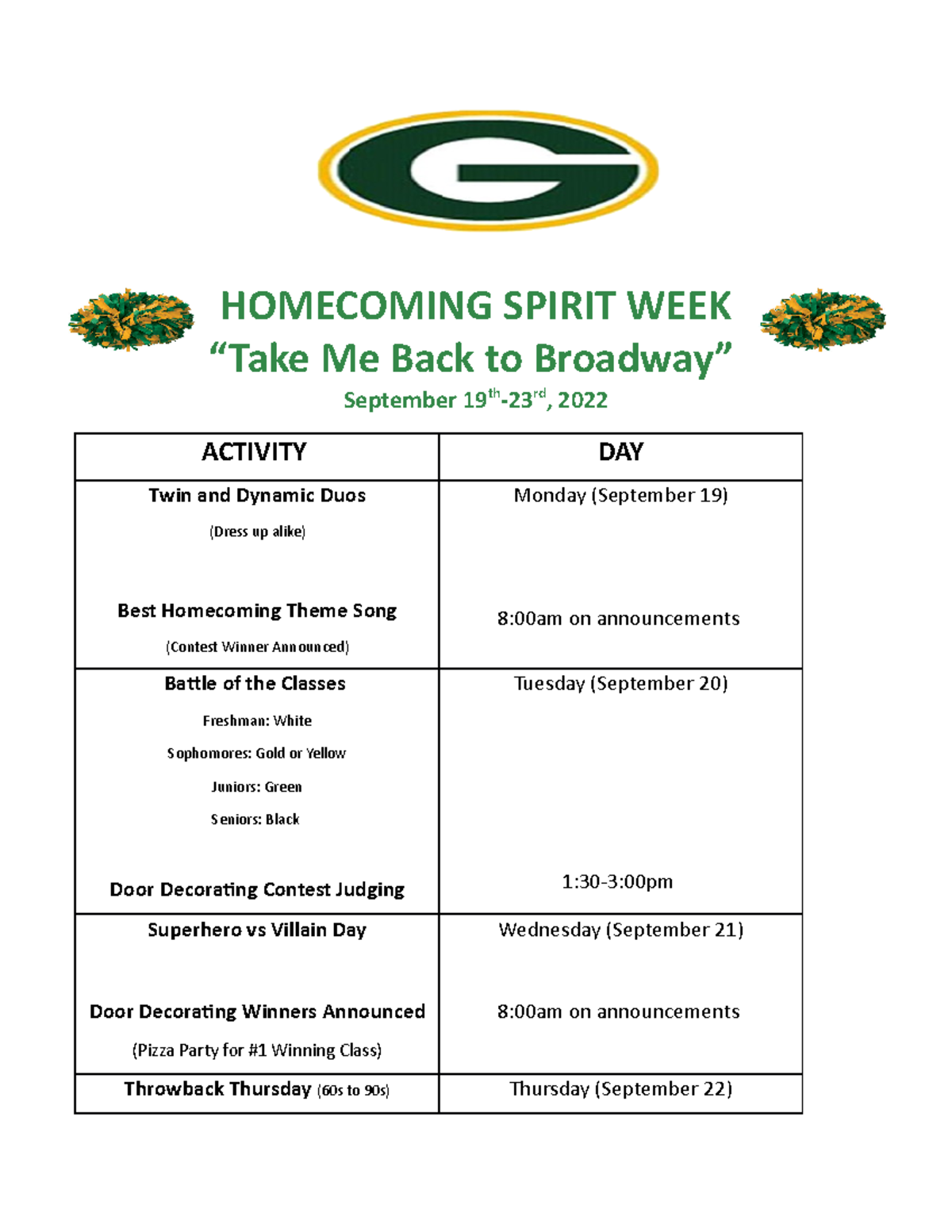 2022 Homecoming Spirit WEEK Students - HOMECOMING SPIRIT WEEK “Take Me ...