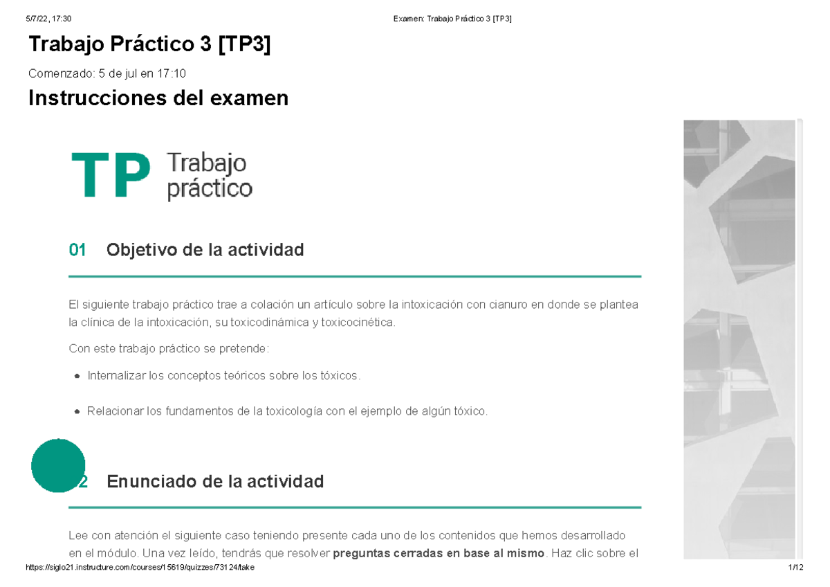 Examen Trabajo Práctico 3 [TP3] 95% CECI - Trabajo Práctico 3 [TP3] Comenzado: 5 de jul en 17 ...