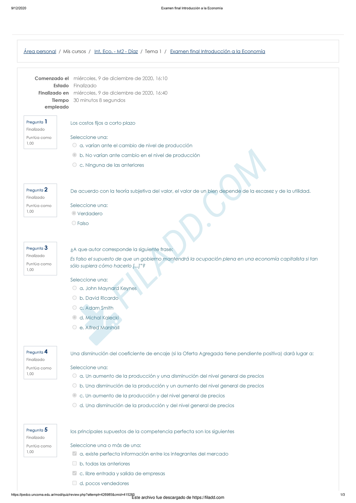 Examen final Introduccion a la Economia - 9/12/2020 Examen final Introducción a la Economía ...