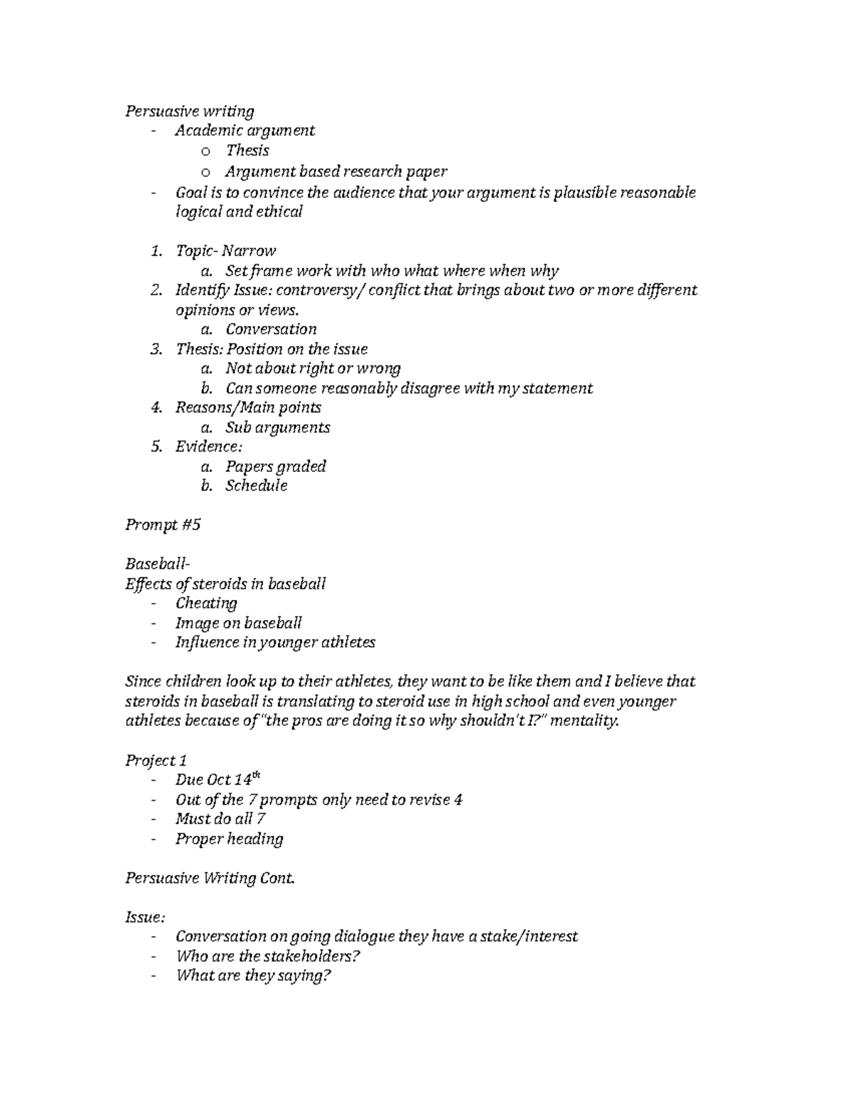 Engl 1200 - Grade B+ - Persuasive writing Academic argument o Thesis o ...