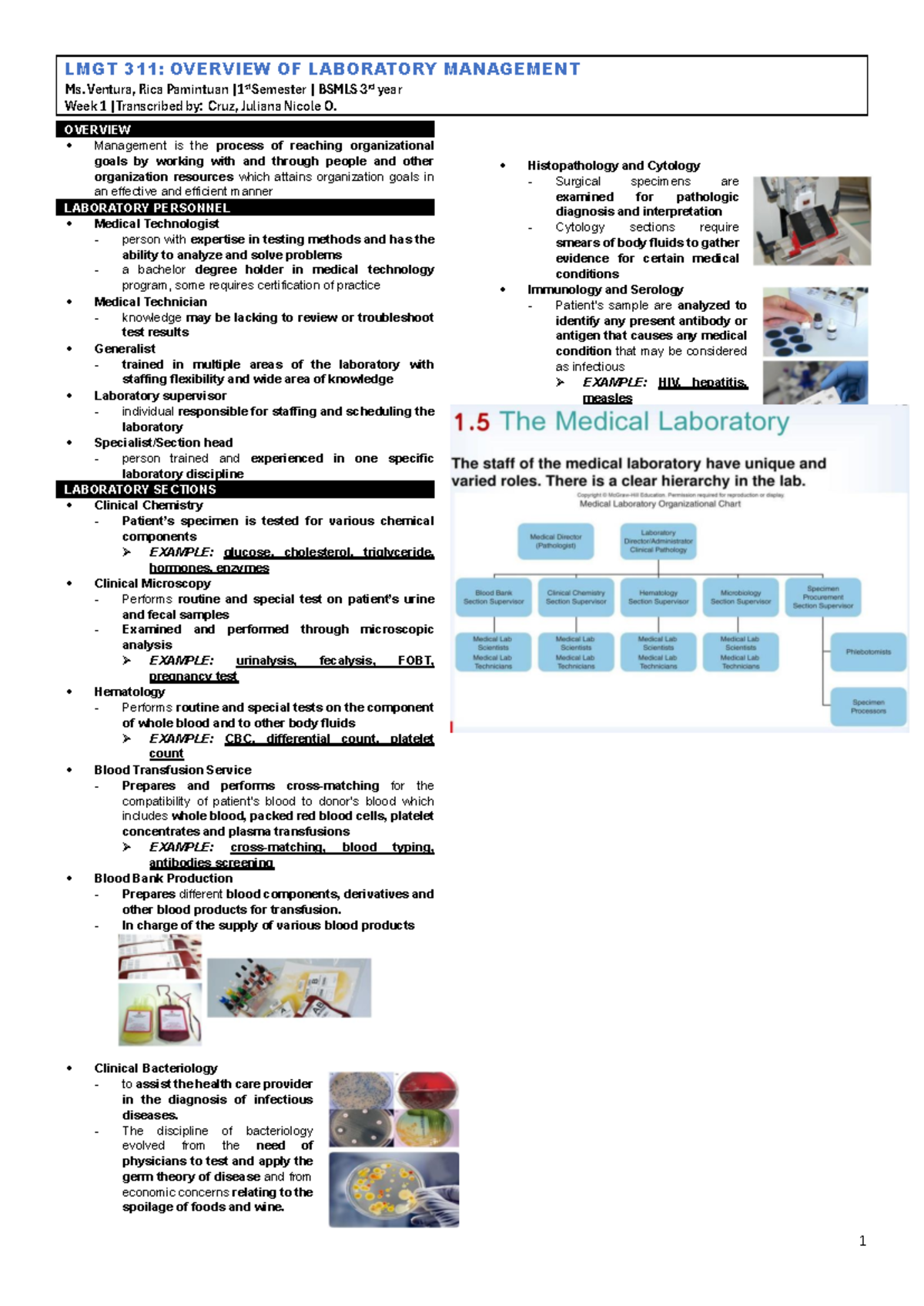 Overview OF Laboratory Management - LMGT 311: OVERVIEW OF LABORATORY ...