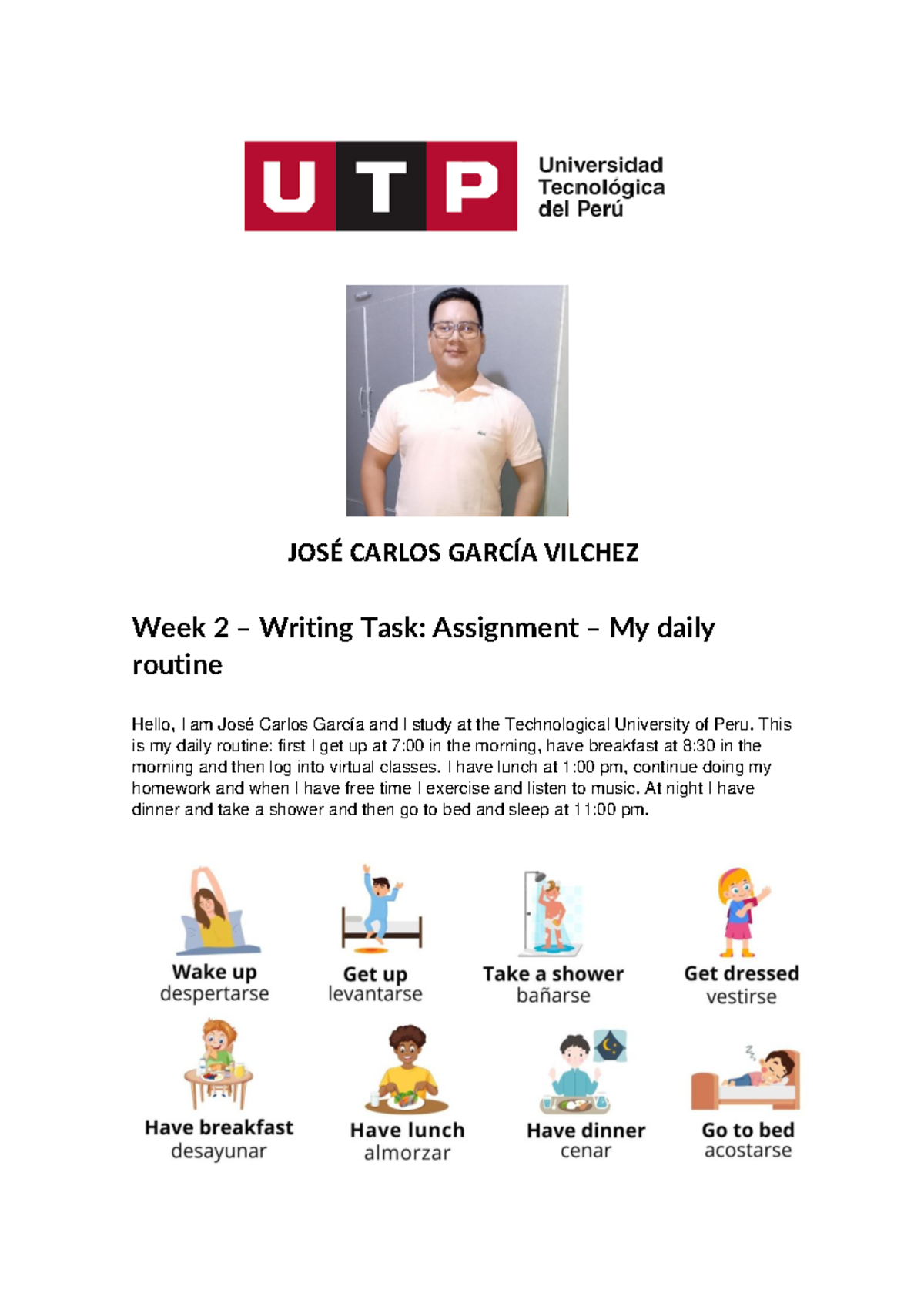 Rutina diaria semana 2 utp jcgv - JOSÉ CARLOS GARCÍA VILCHEZ Week 2 ...