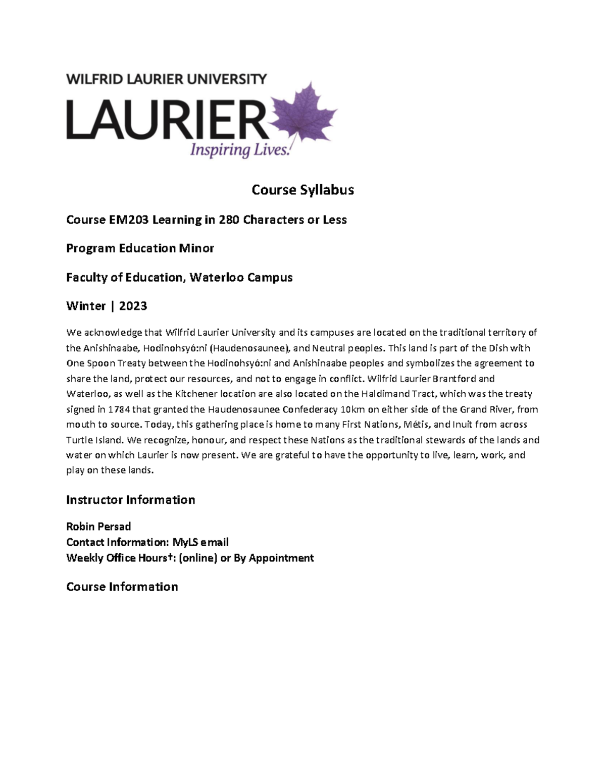 EM203OC Syllabus - Course Syllabus Course EM203 Learning in 280 ...