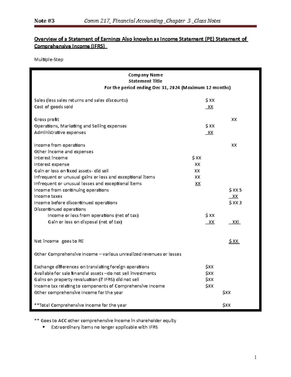 Week 3 Ch 3 Financial Acc Teacher - Overview of a Statement of Earnings ...