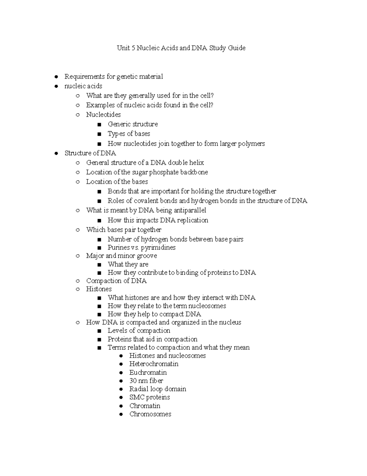 Bio 151, unit 5 study guide - Unit 5 Nucleic Acids and DNA Study Guide ...