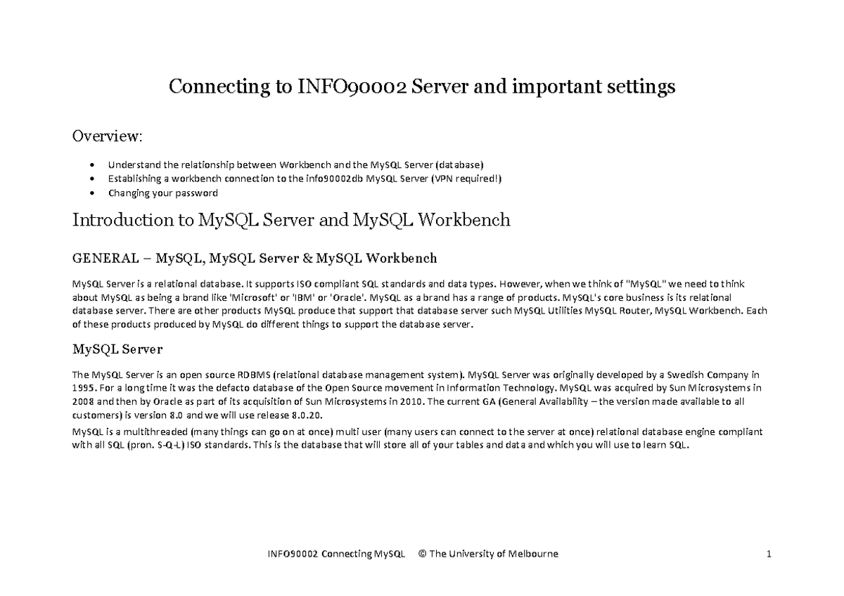 My SQL INFO90002 db Connecting - Connecting to INFO90002 Server and important settings Overview ...