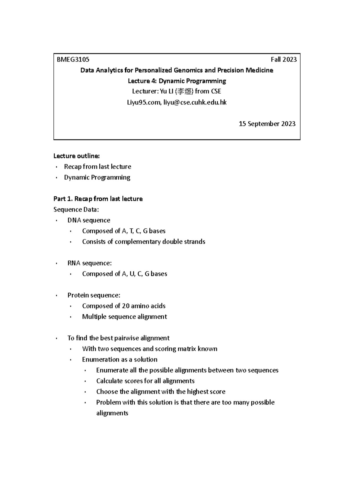 BMEG3105 Lec04 s02 - Lecture outline: ‧ Recap from last lecture ...