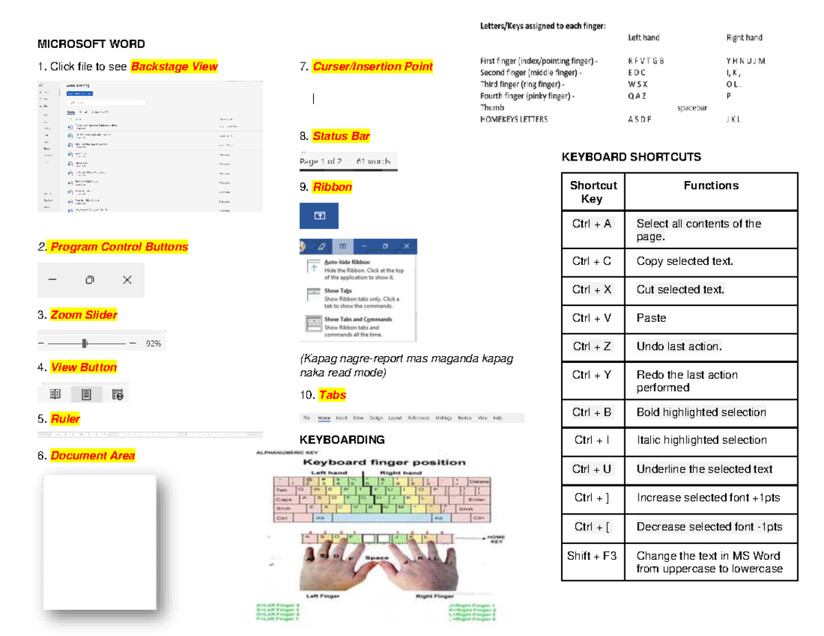Emptech- Reviewer - MICROSOFT WORD Click file to see Backstage View Program Control Buttons Zoom ...